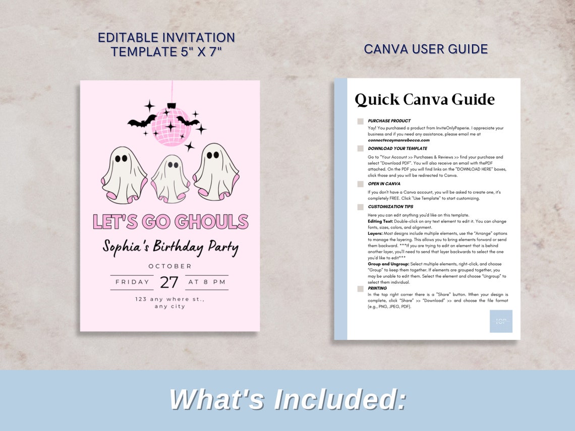 Lets Go Ghouls Invite Tempate | Girly Halloween Birthday Party ...
