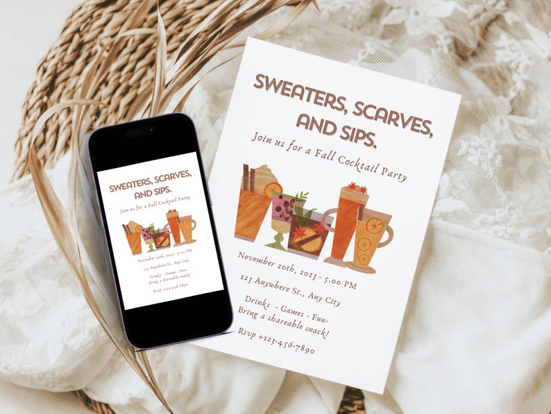 Fall Cocktail Party Invitation Template - Sweaters, Scarves, and Sips ...