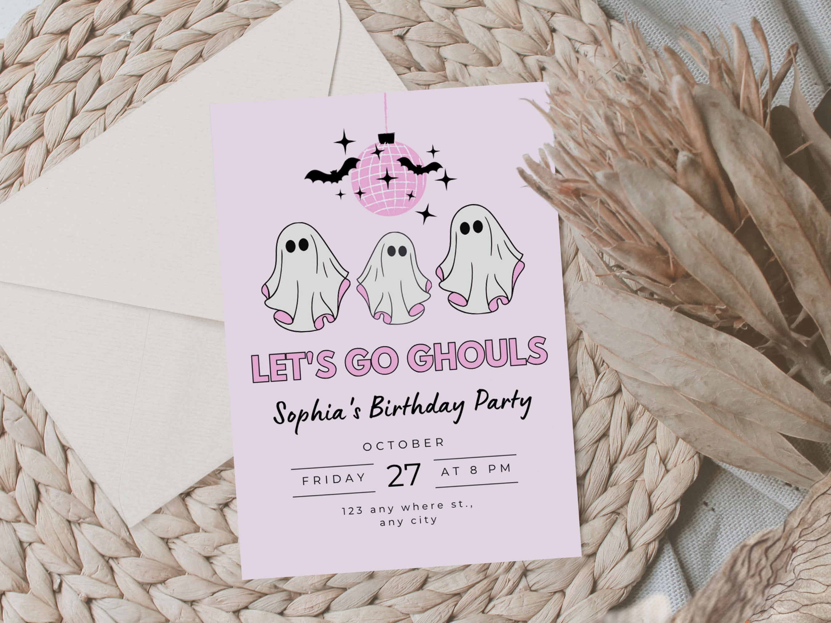 Lets Go Ghouls Invite Tempate | Girly Halloween Birthday Party ...