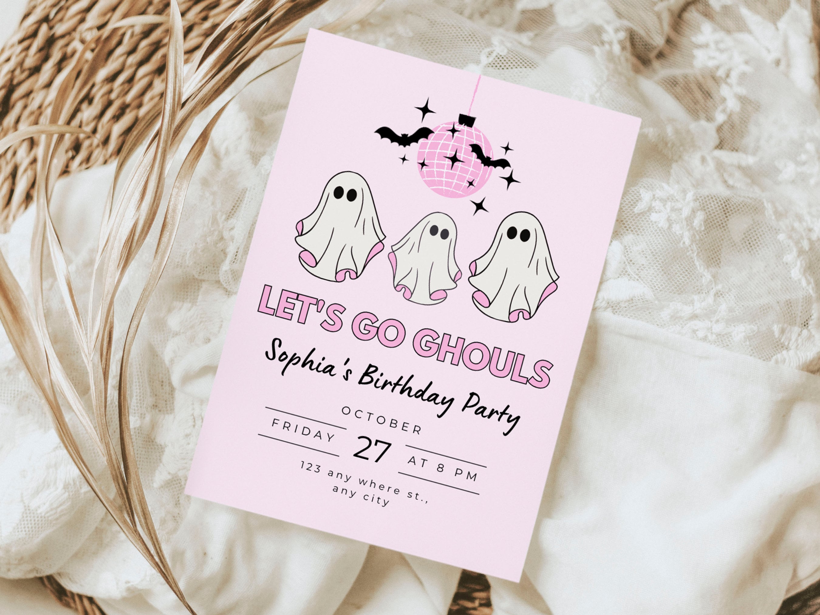 Lets Go Ghouls Invite Tempate | Girly Halloween Birthday Party ...