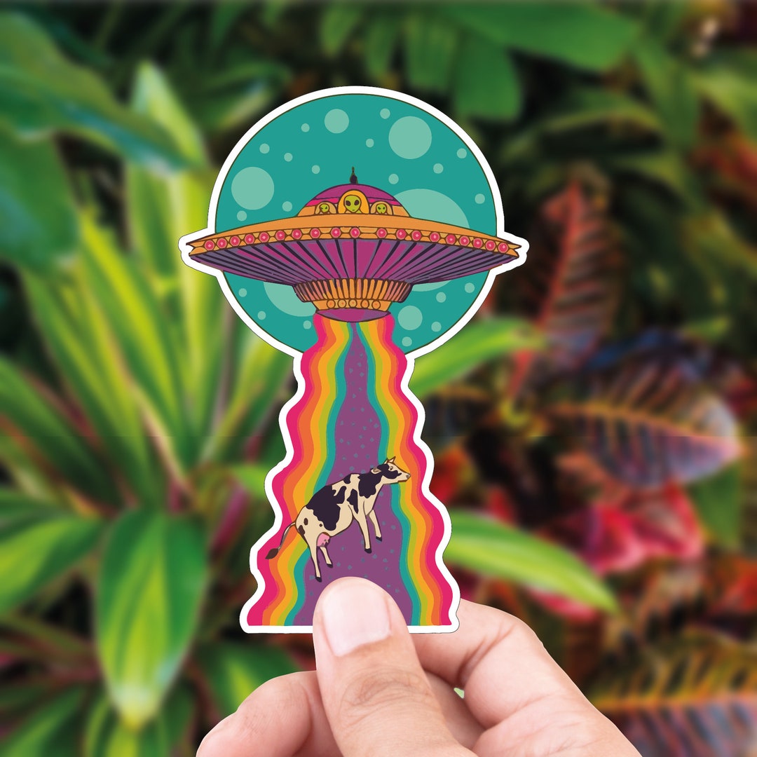 Aliens Abducting a Cow Sticker - Etsy