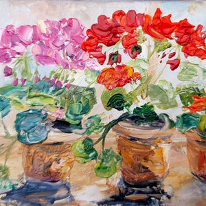Geranium Painting Original Pelargonium Red Flower ACEO Size Small ...