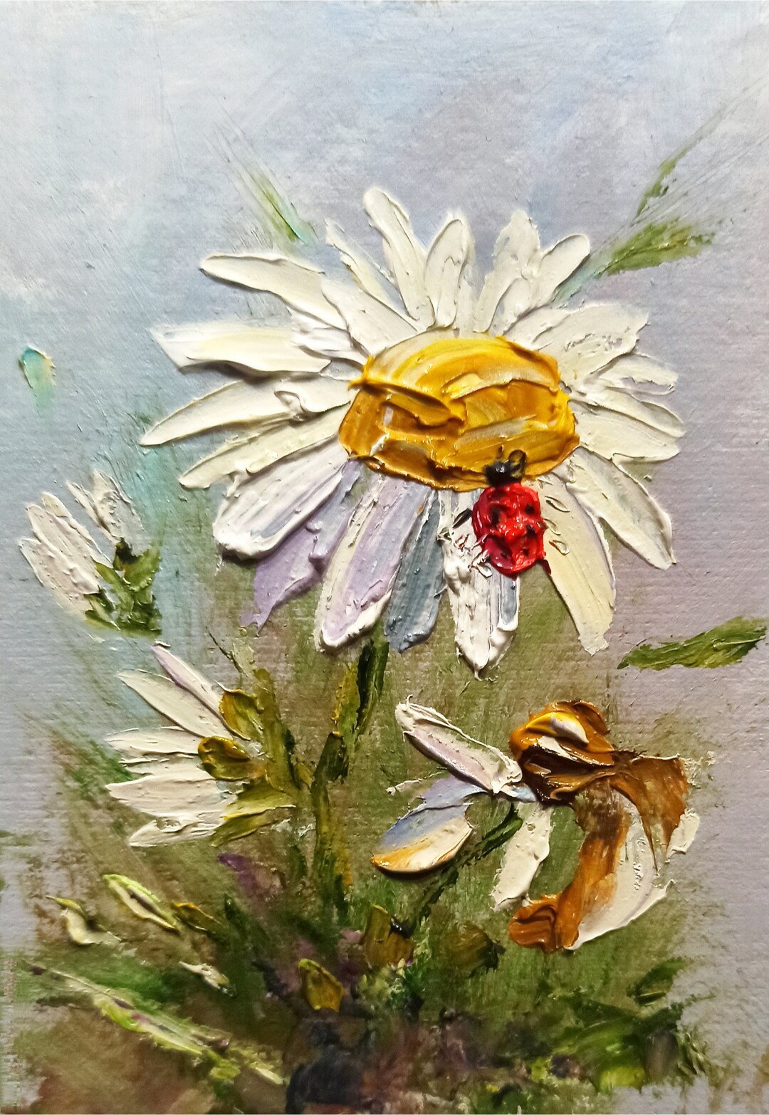 Buy Pink Daisy Painting Original Forget Me Not Floral Painting Colorful ...