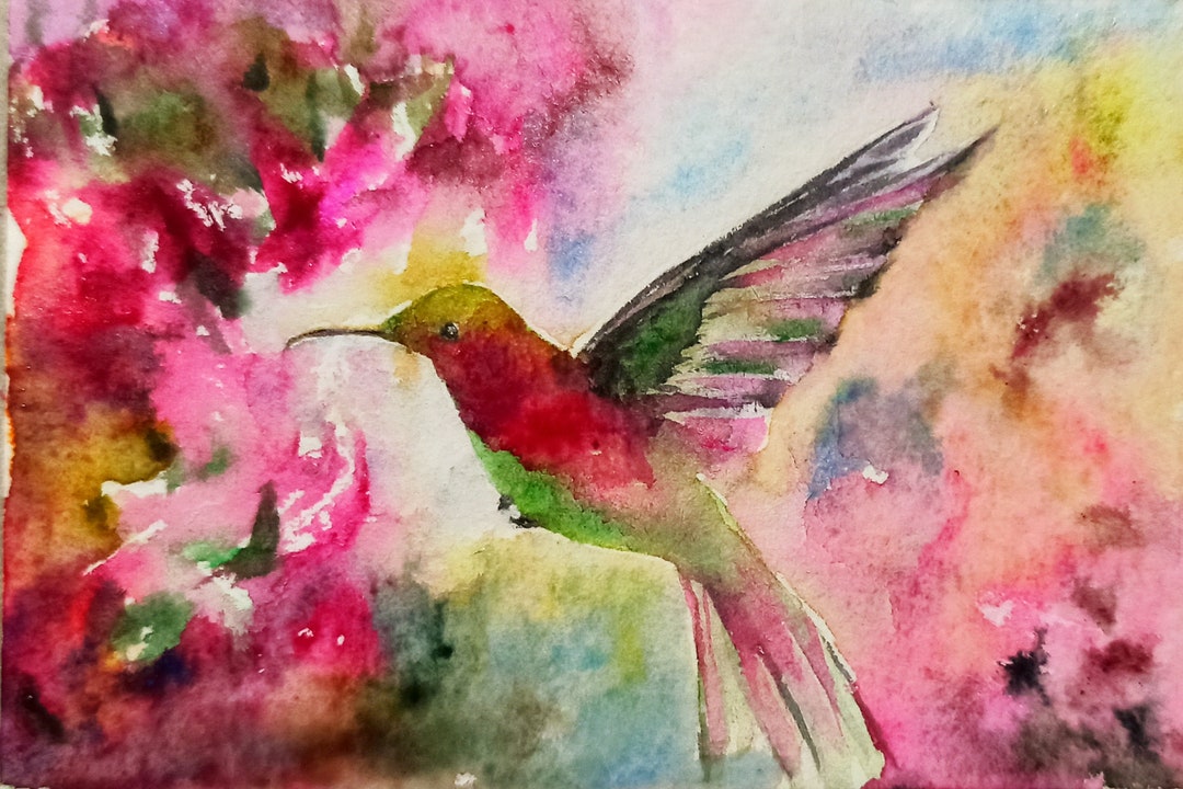 Hummingbird Painting Original Bird of Paradise Small Artwork - Etsy