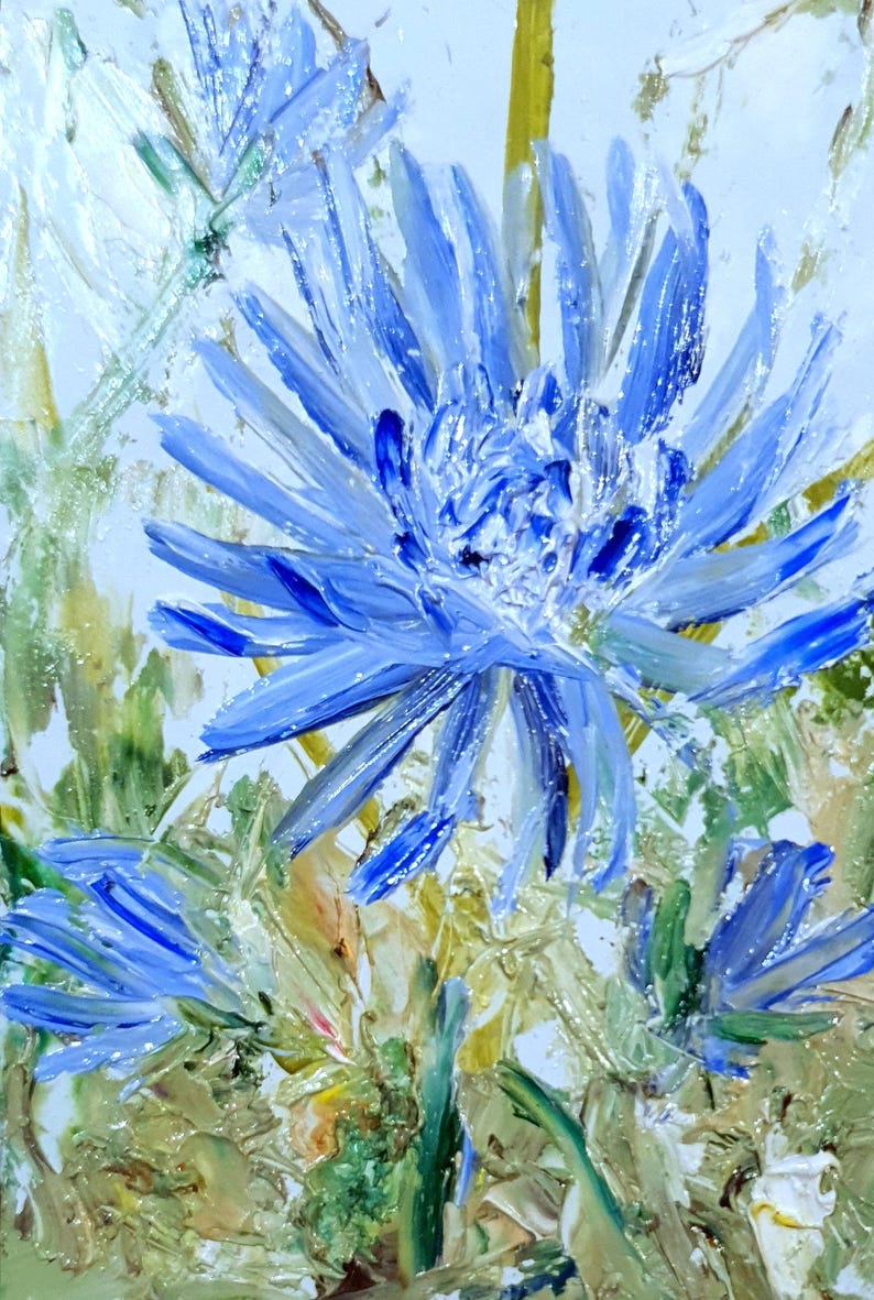 Cornflower Painting Original Small Light Blue Flower Artwork - Etsy