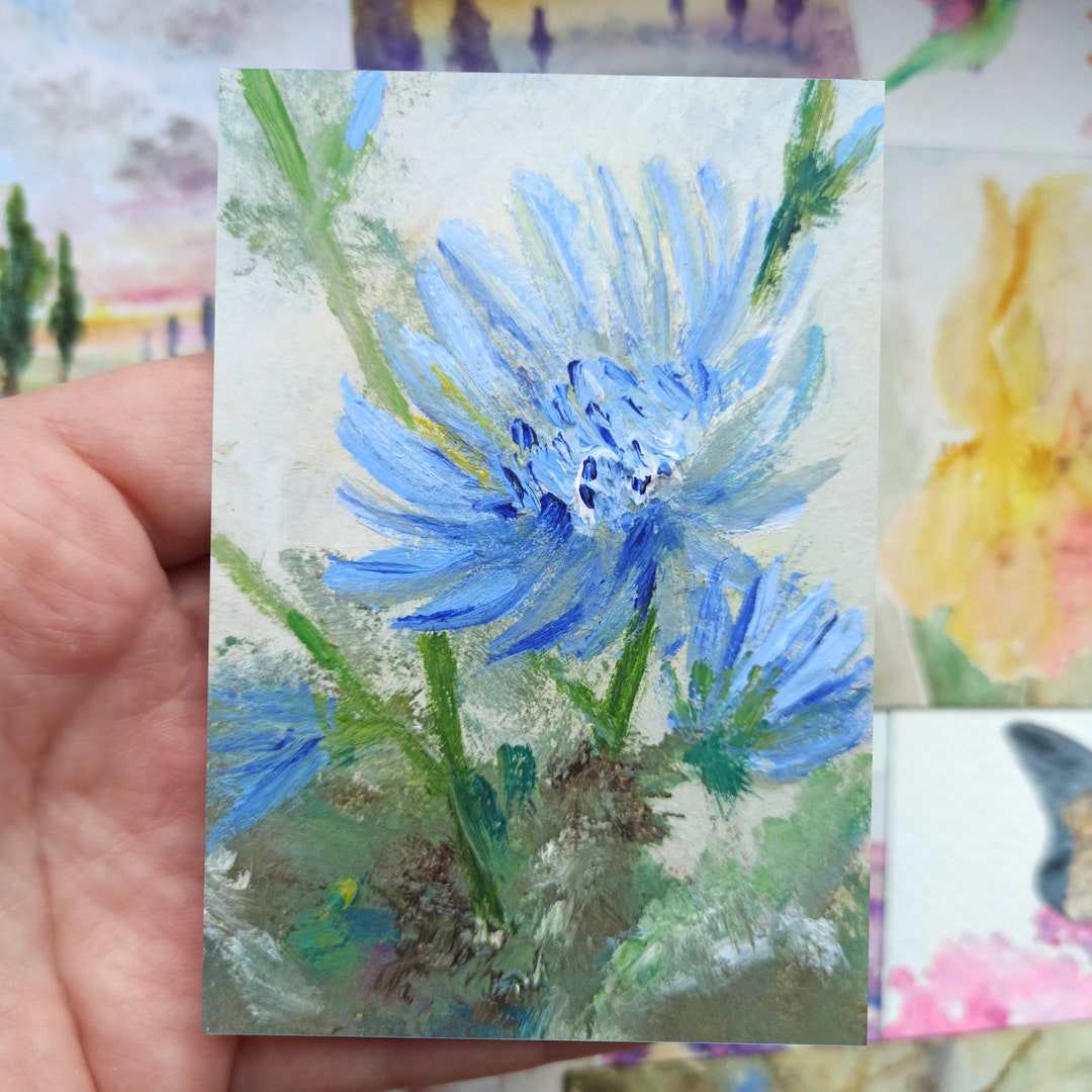 Cornflower Painting Original Small Light Blue Flower Artwork - Etsy