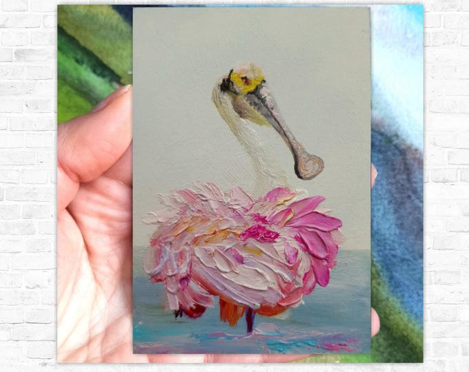 Roseate Spoonbill Painting Original Pink Bird Small Painting - Etsy