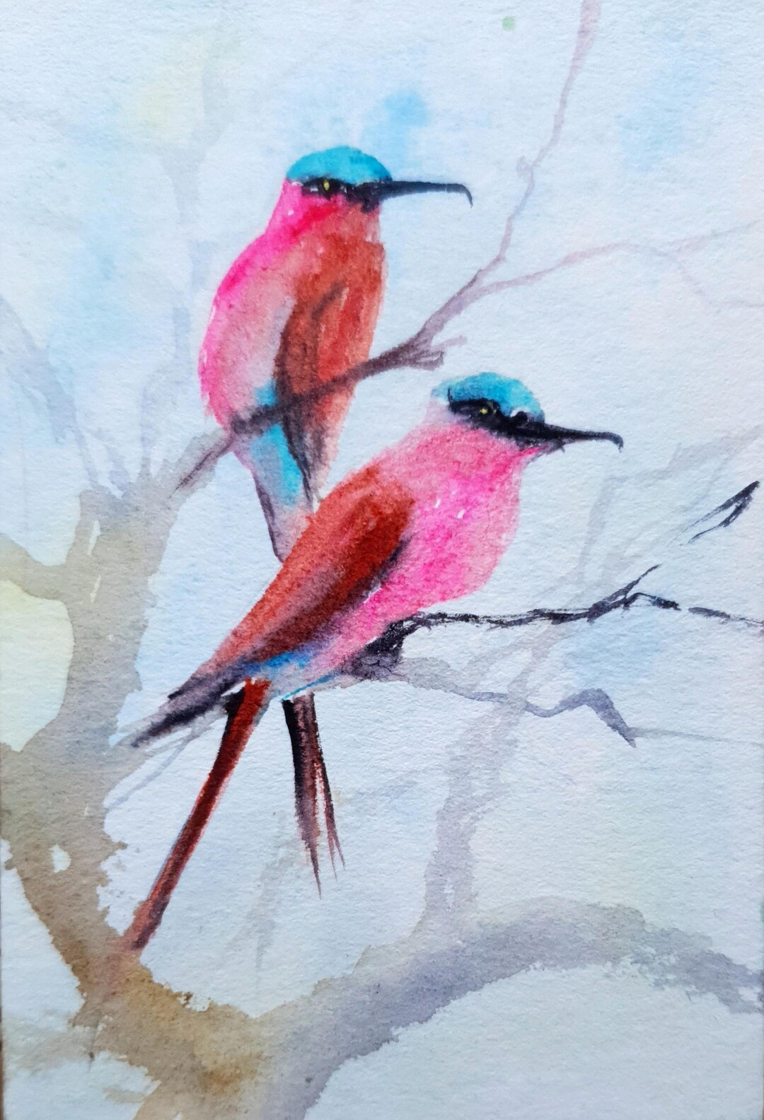 Bee-eater Painting Original ACEO Size Small Watercolor of Colorful Bird ...
