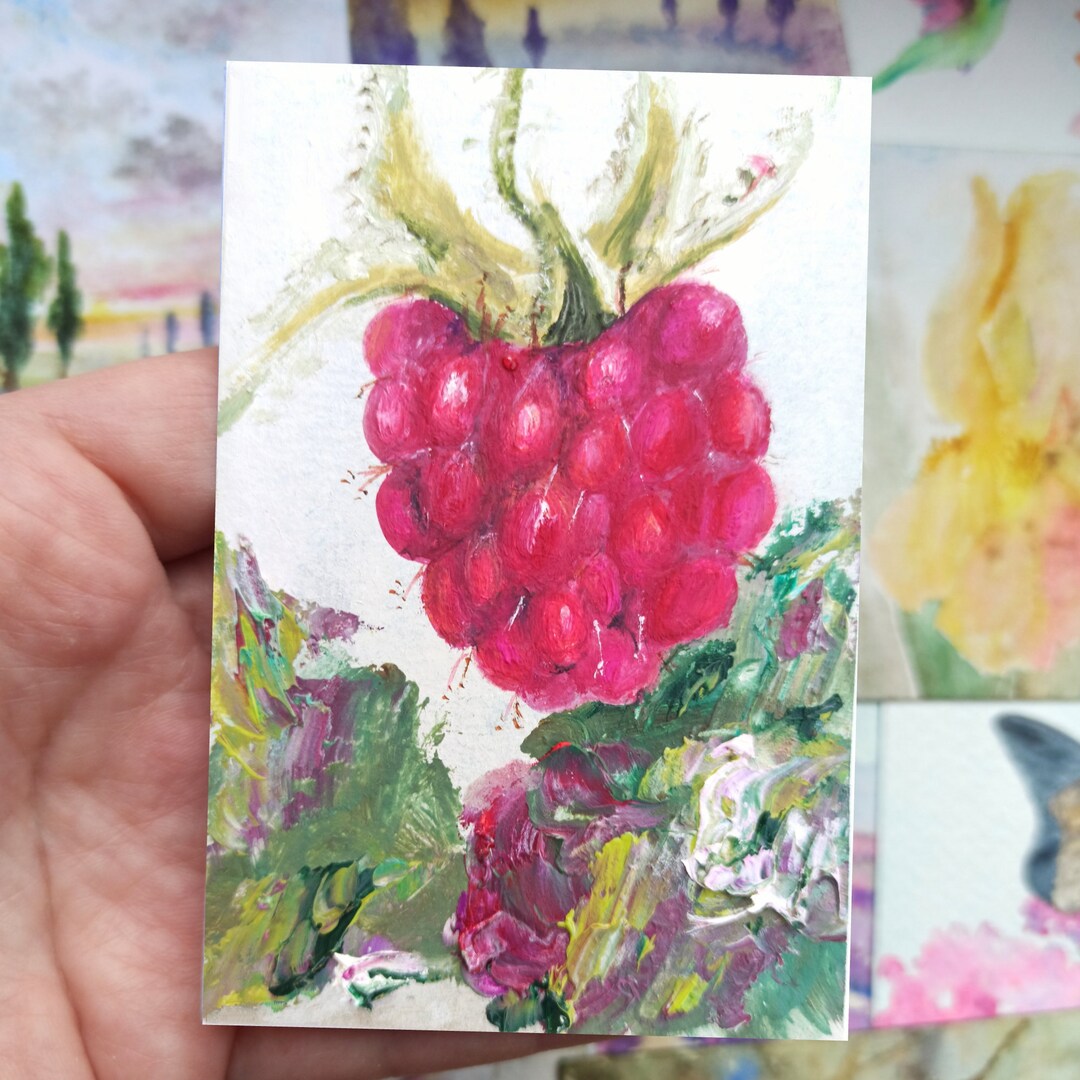 Raspberry Painting Original Small Artwork for Home Warming Decor With ...