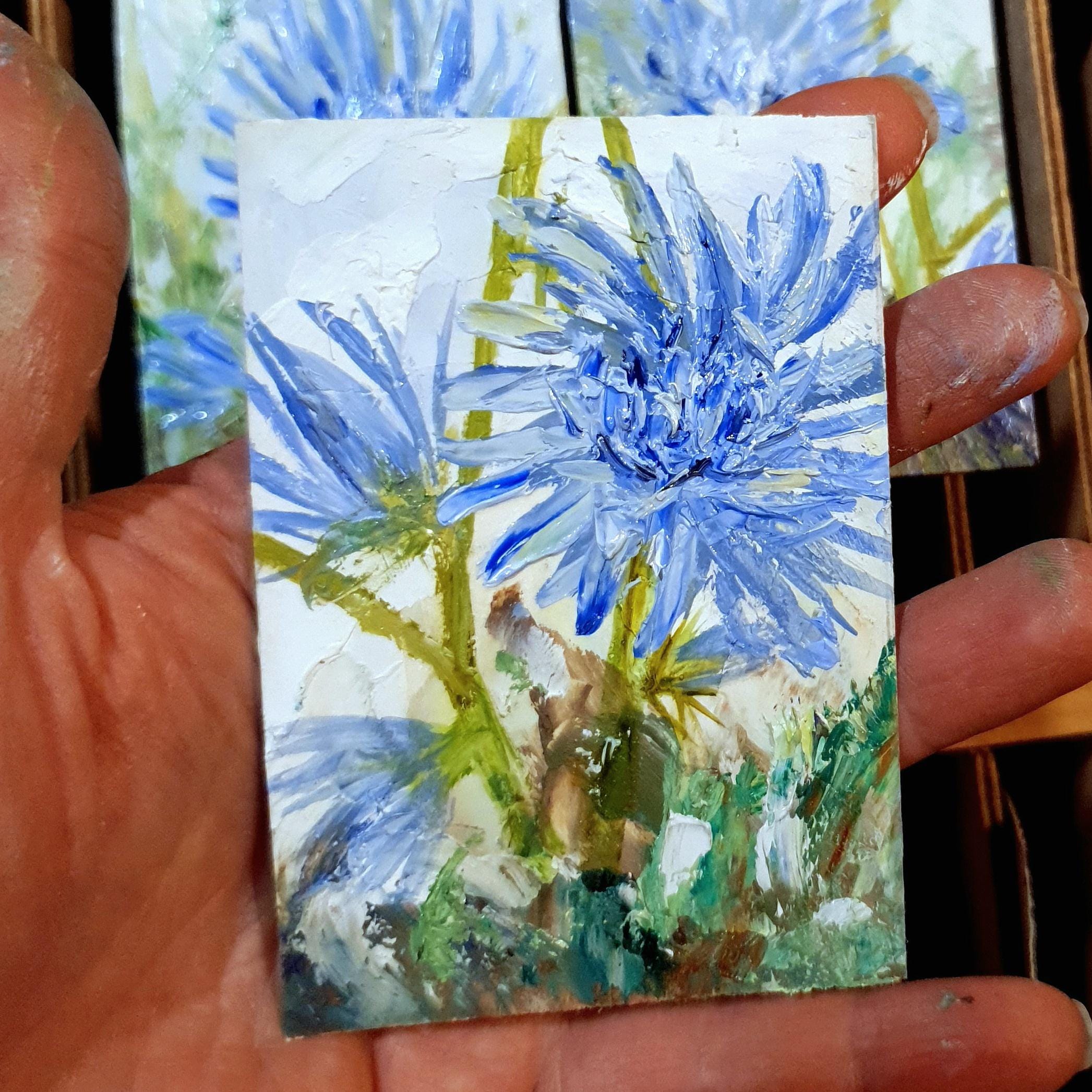 Cornflower Painting Original Small Light Blue Flower Artwork - Etsy