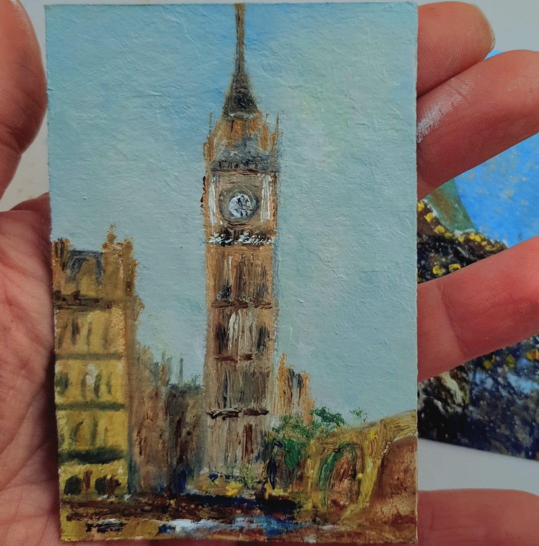 London Westminster Abbey Big Ben Painting Original Tower and Bridge Oil ...