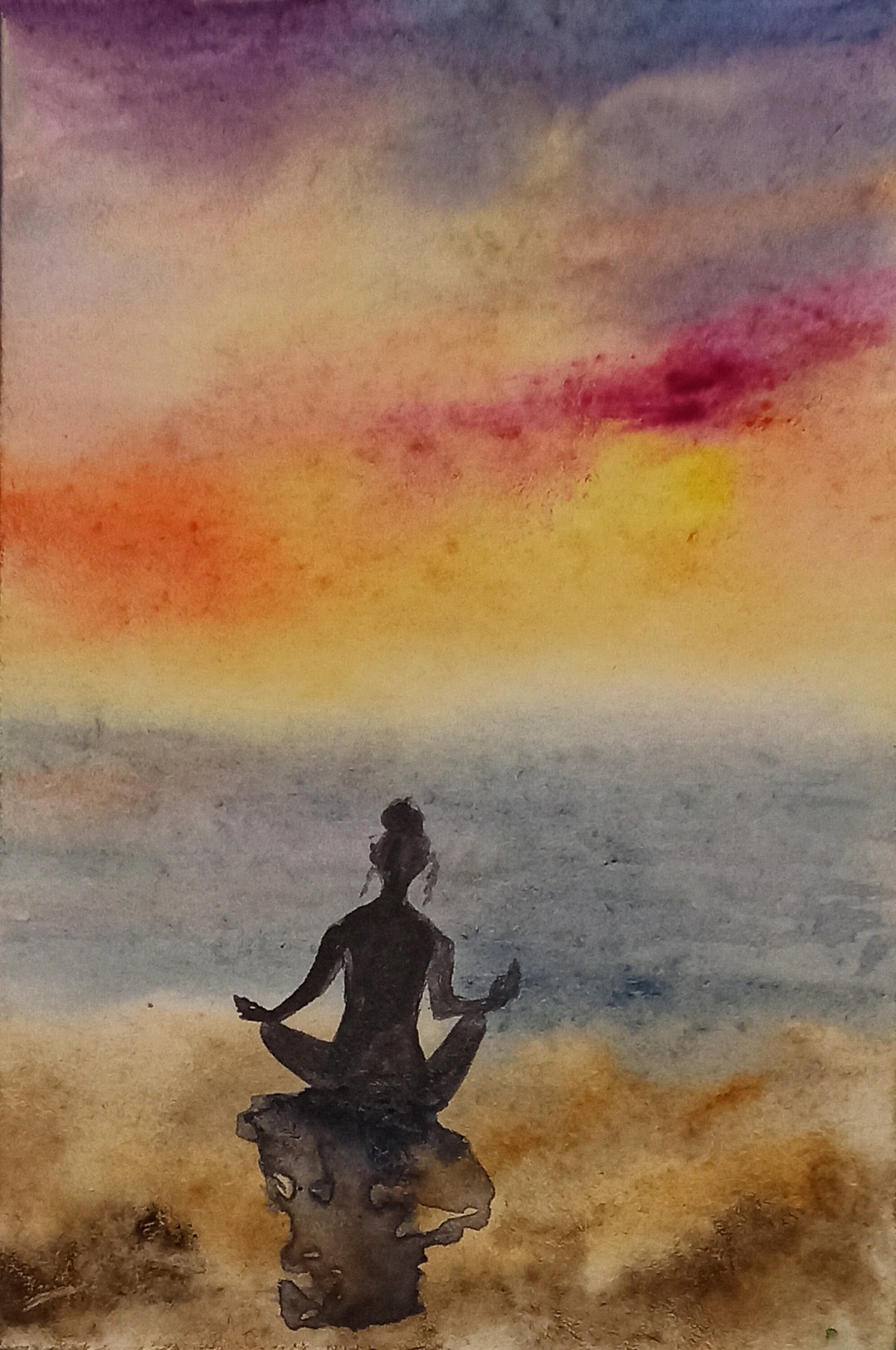 Yoga Meditation Painting Original Sunset Seascape Painting Relax Body ...