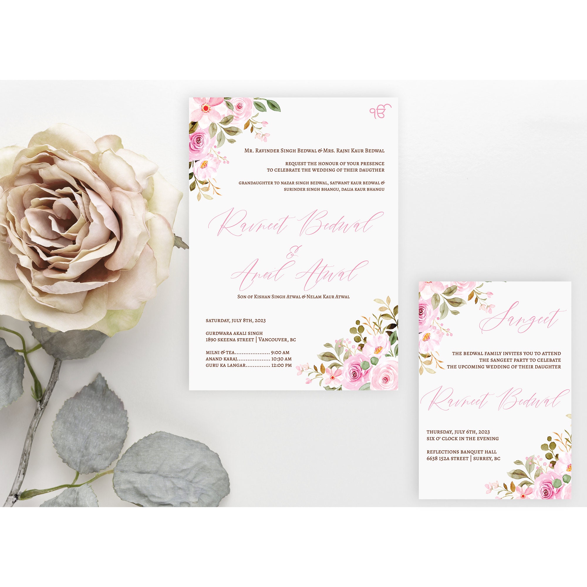 Sikh Wedding Invitation Physical Invite 3.5 X 5 Pre-wedding Insert ...