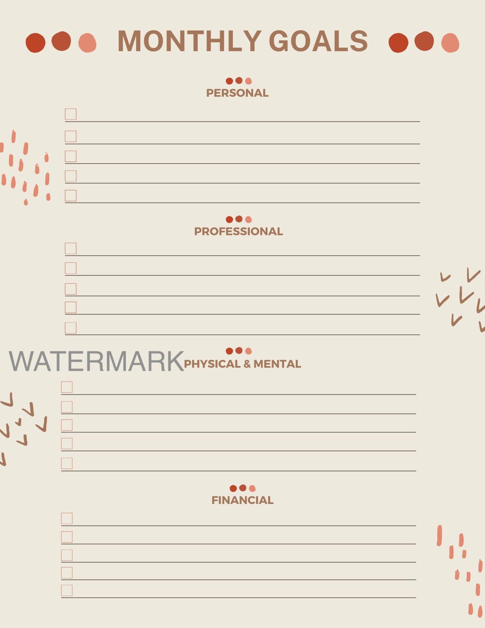 Downloadable & Printable Monthly Goals Template - Etsy