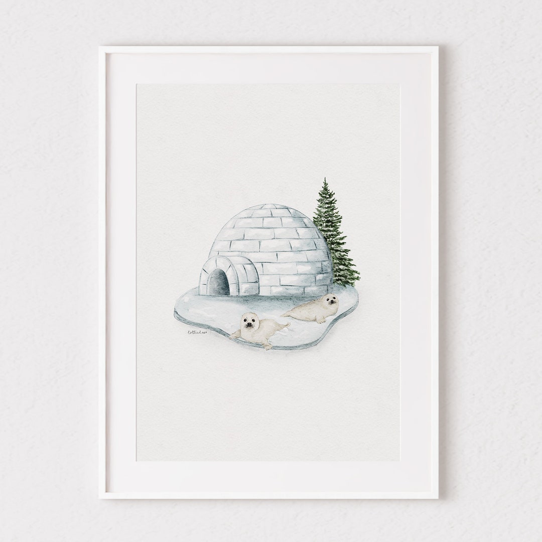 The Seals Igloo Premium Fine Art Print Watercolour Illustration Wall ...