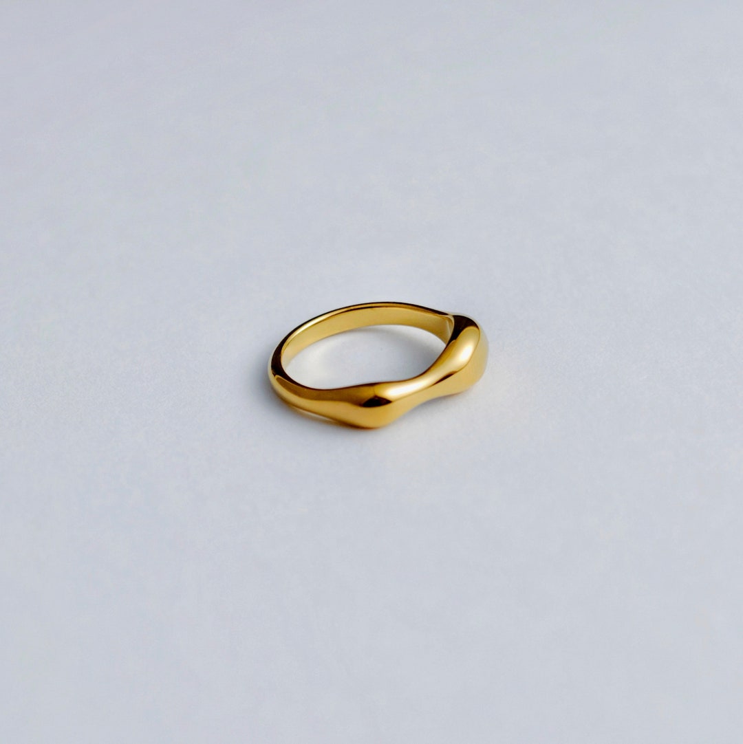 18K Gold Asymmetric Minimalist Ring, Stacking Ring, Gold Abstract Ring ...