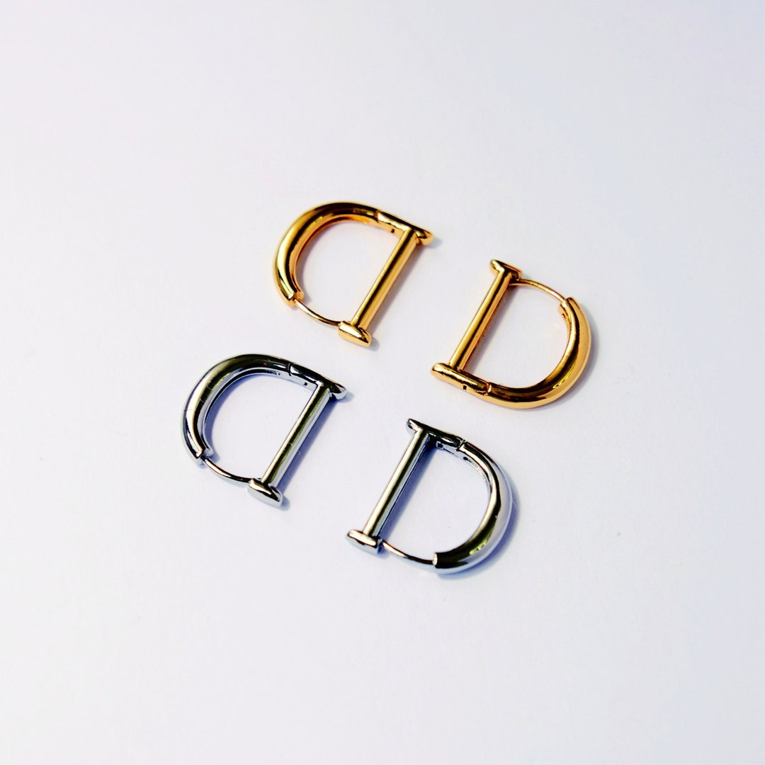 Initial Letter D Shaped Earrings, Minimalist Hoop Earrings, Designer ...