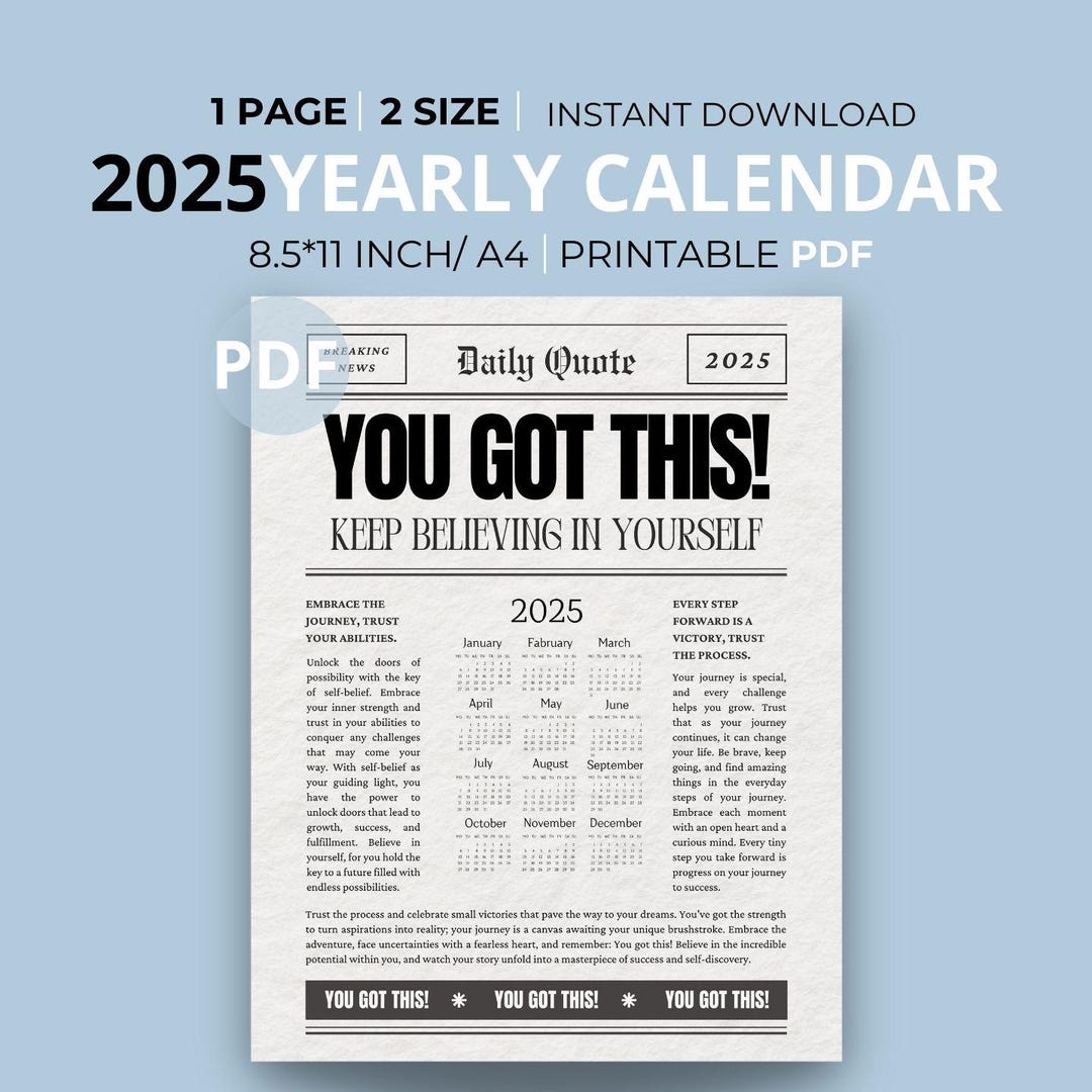2025 Newspaper Yearly Calendar 2025 Annual Calendar Printable 2025 ...