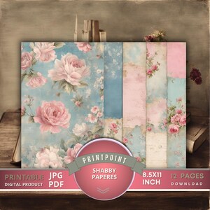 Shabby Chic Blue and Pink Roses Page,digital Paper Flowers,printable ...
