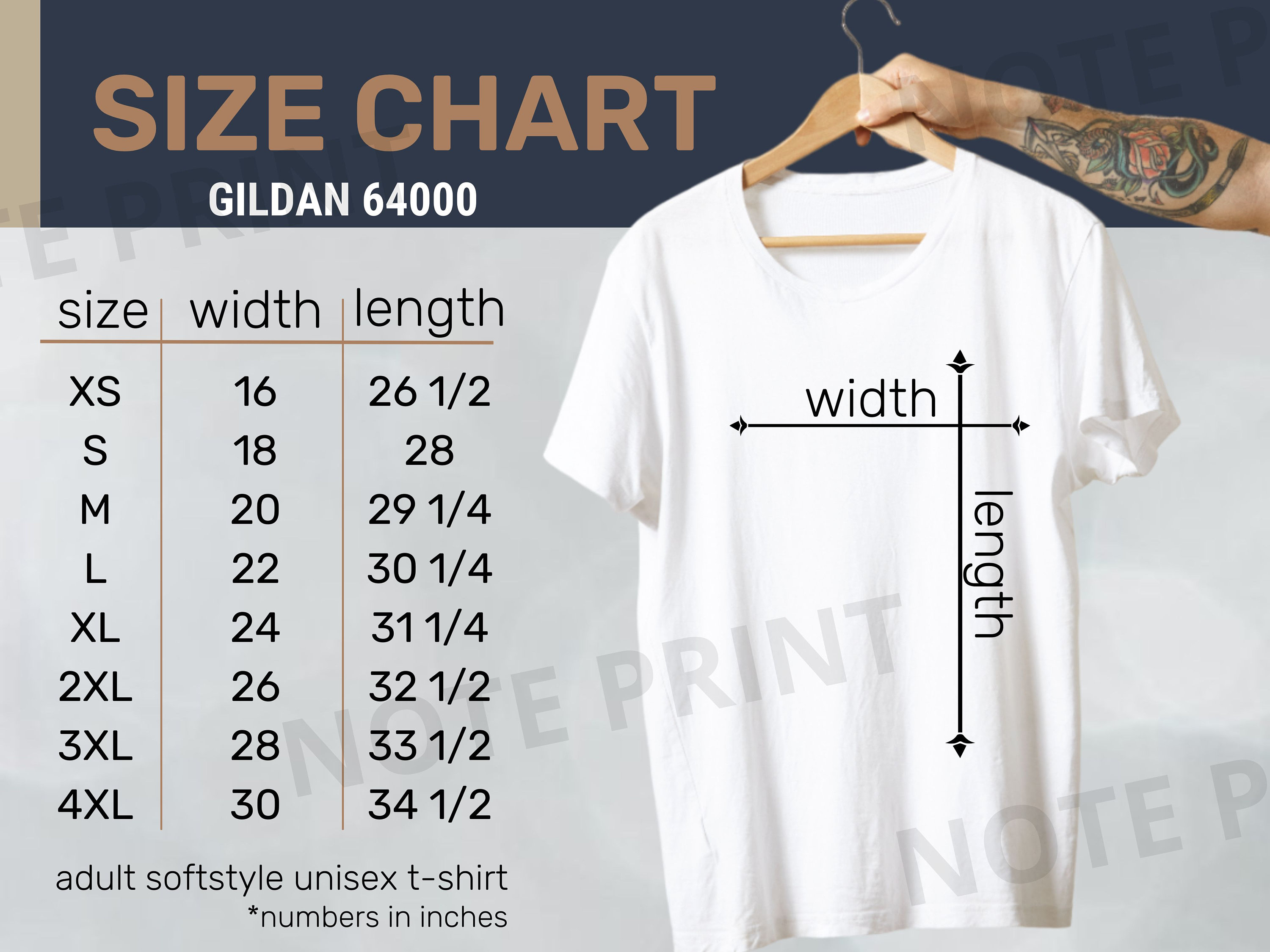 Gildan 64000 Size Chart Shirt Size Chart Gildan 64000 Adult Etsy