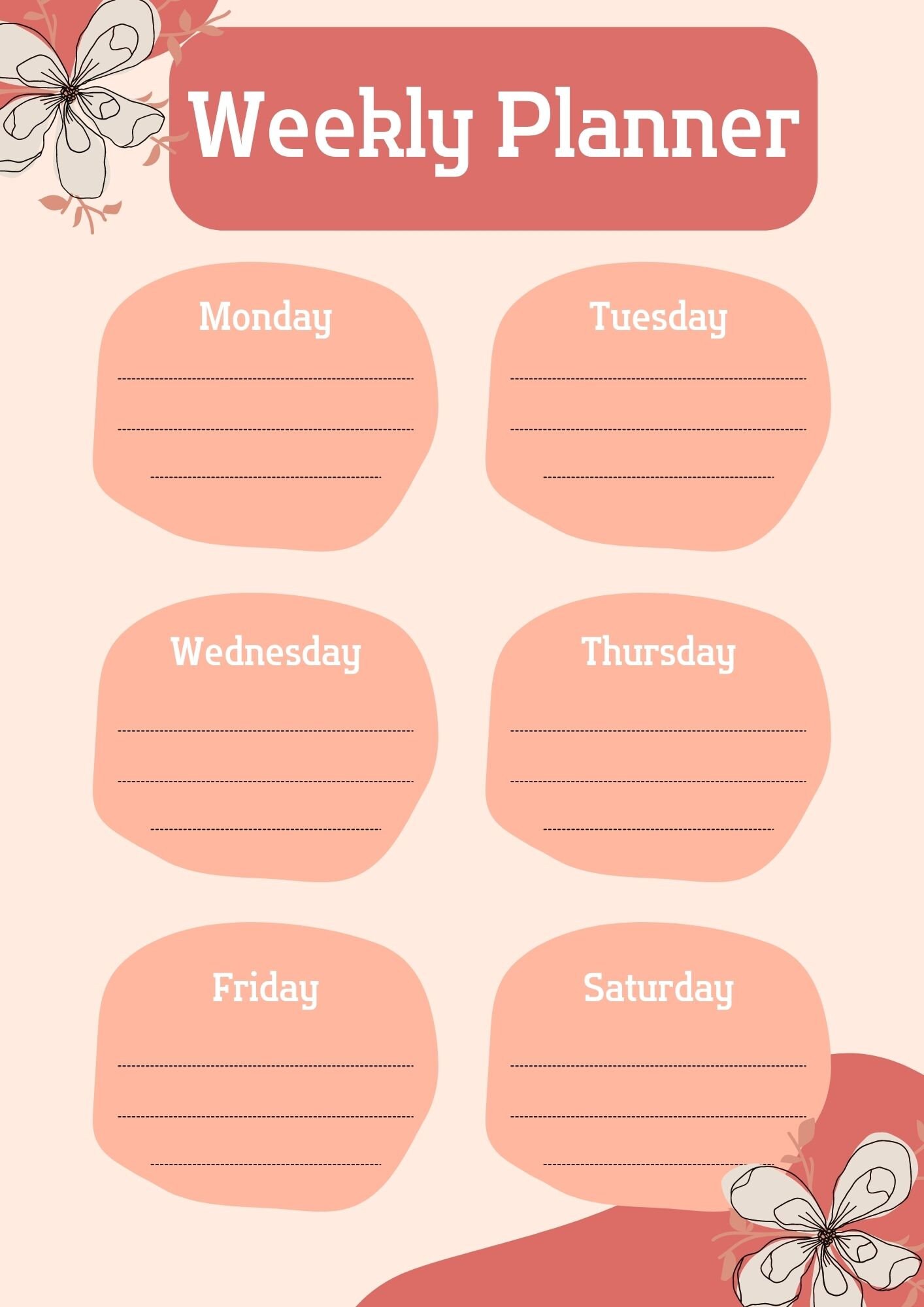 Flower Weekly Planner Printable-to Do List-one Week Organizer ...