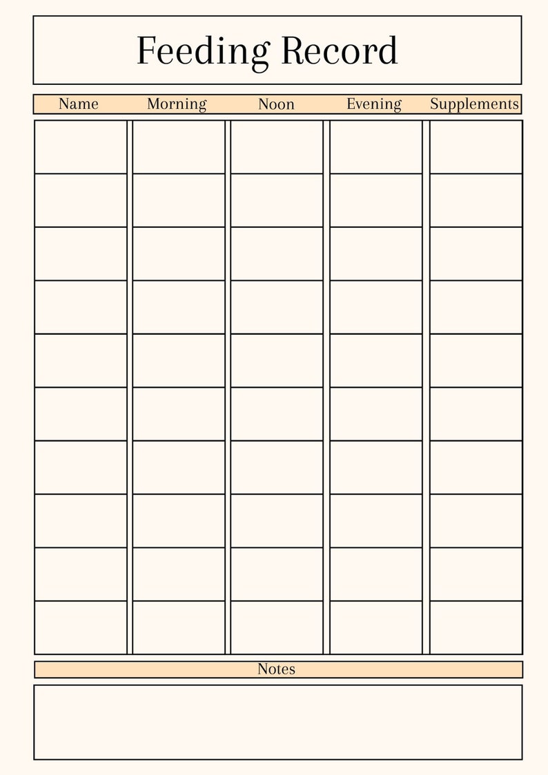 Printable Horse Feeding Record- Feed Organizer - Stable Organizer ...