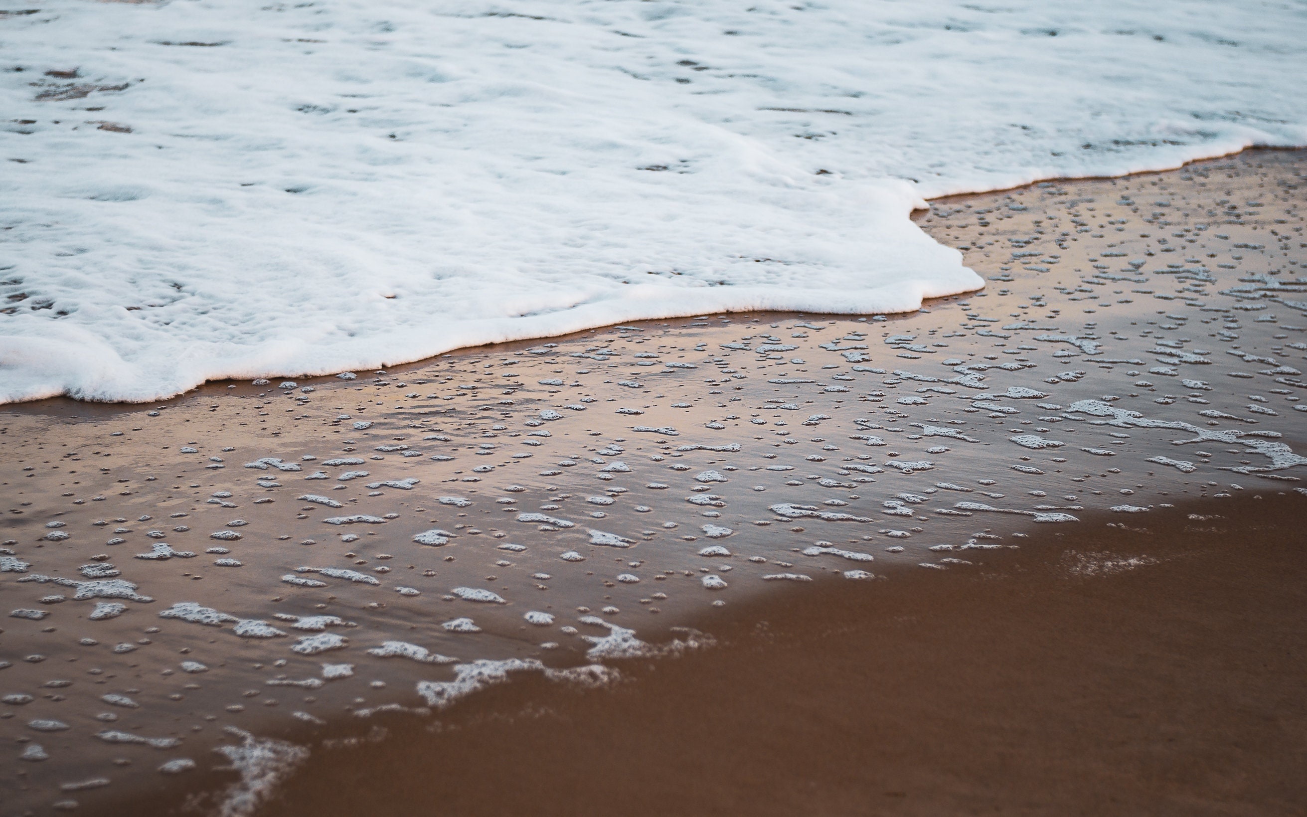 Low Perspective View of Blyth Beach, the Water Sea Foam Wave, and Wet ...