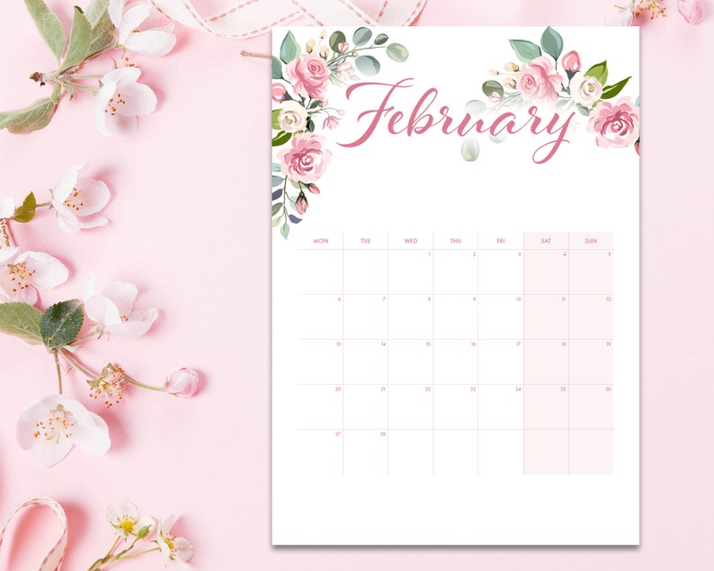 Printable Calendar 2025 Pink & Purple Roses Monthly - Etsy