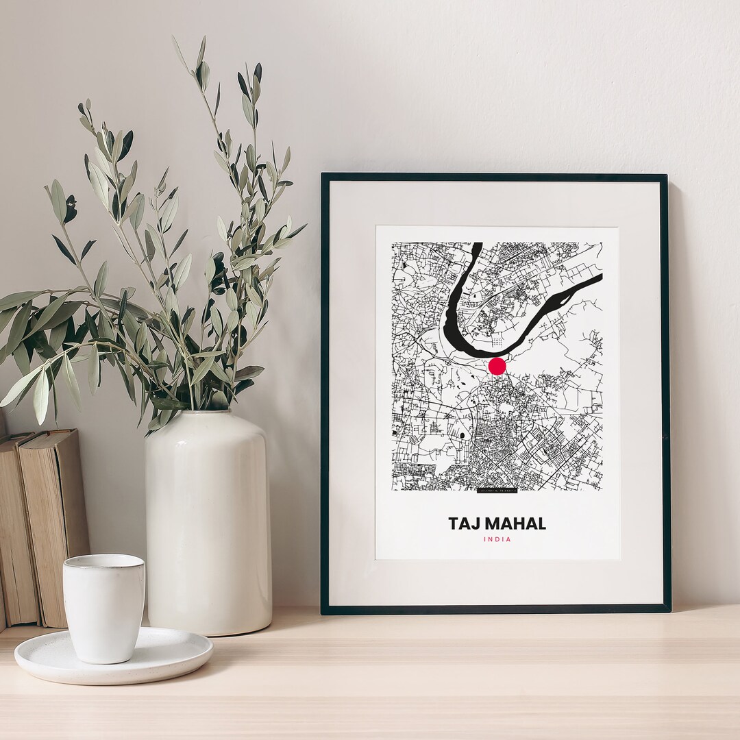 Printable Taj Mahal Map Poster: Travel, Contemporary, Inspiring Décor ...