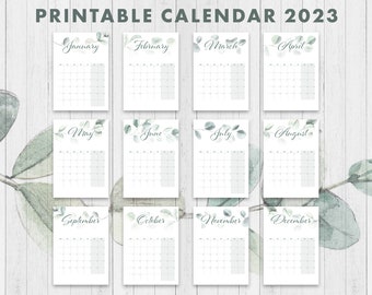 Eucalyptus Printable Editable 2023 Monthly Calendar Greenery - Etsy