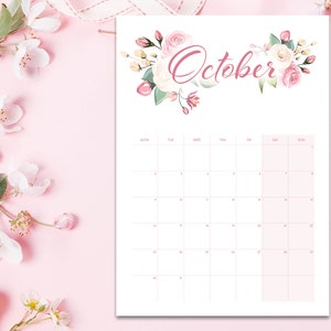 Printable Calendar 2025 Pink & Purple Roses Monthly Calendar - Etsy