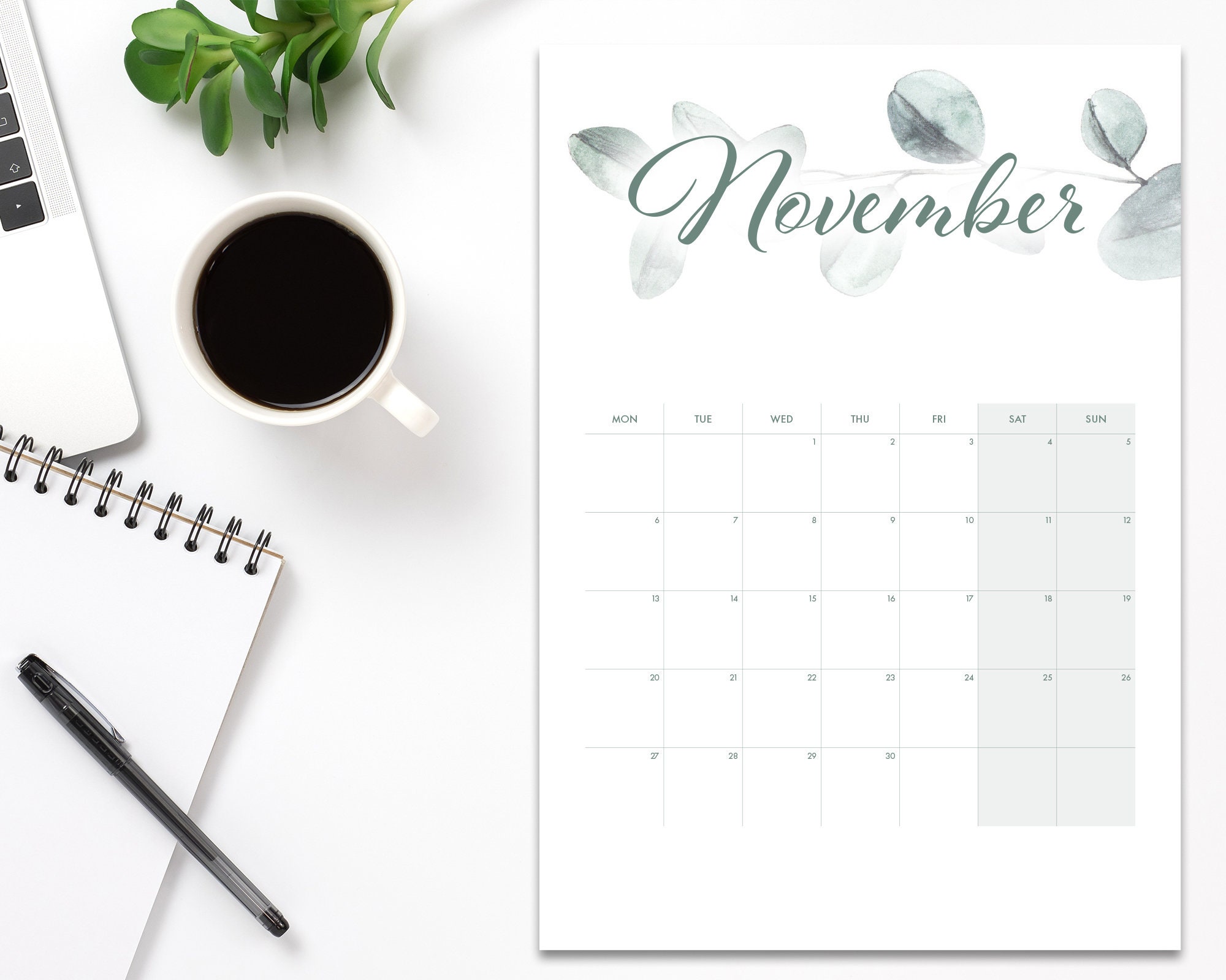 Printable Calendar 2024 Greenery Eucalyptus Monthly Calendar - Etsy
