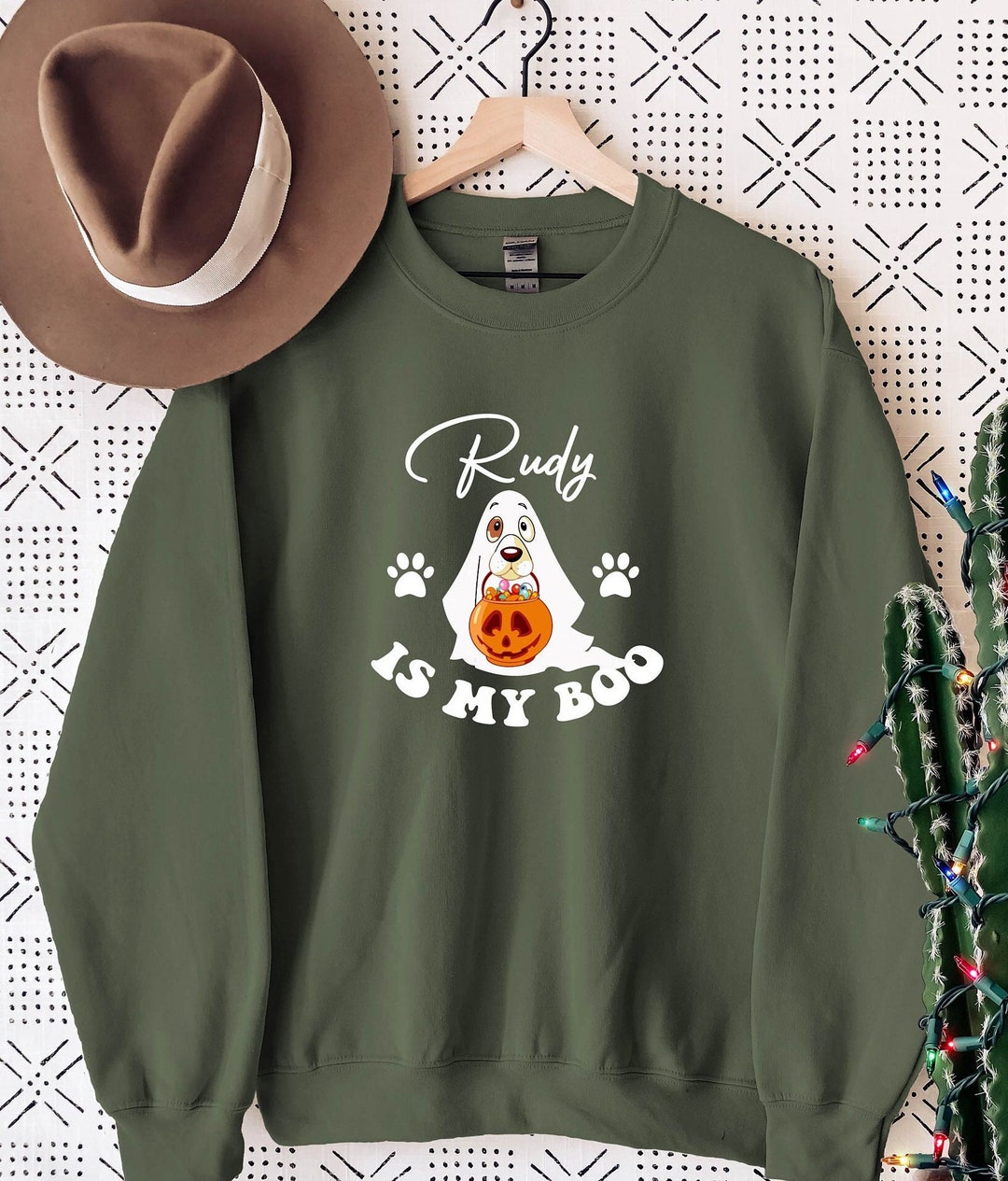 Custom Dog Name Rudy is My Boo Halloween Sweatshirt, Cute Halloween ...