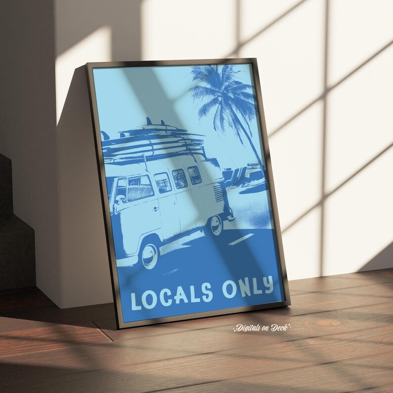 Locals Only Beach Digital Poster Print, Surfboard Van Wall Art, Coastal ...