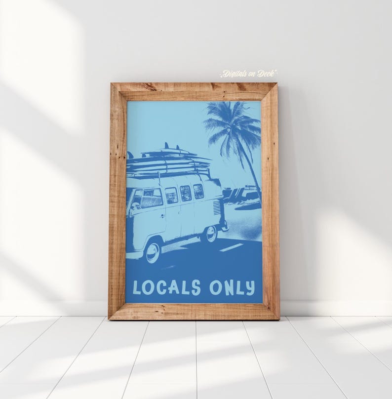 Locals Only Beach Digital Poster Print, Surfboard Van Wall Art, Coastal ...