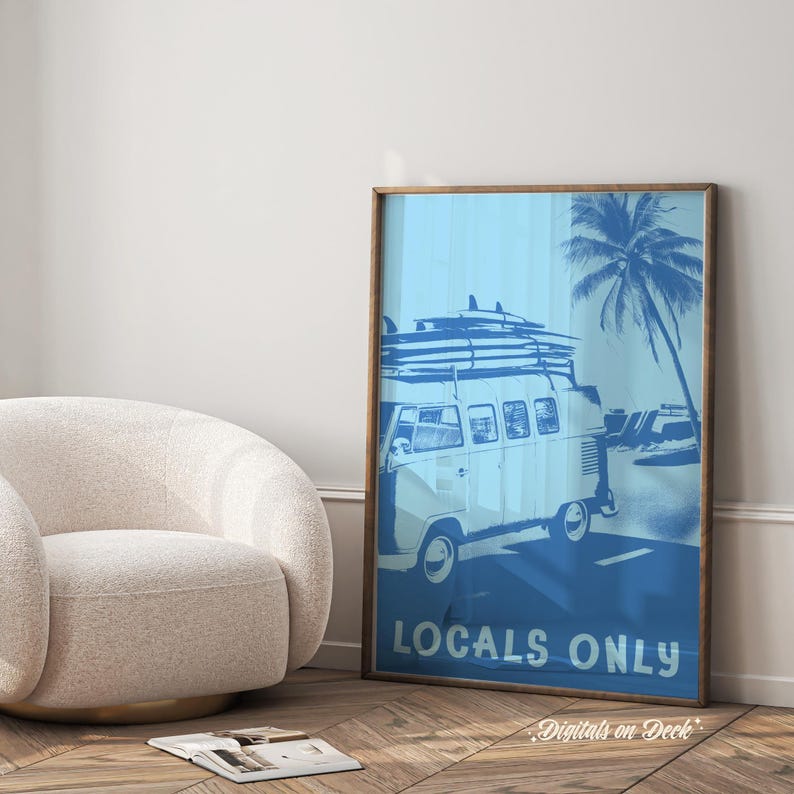 Locals Only Beach Digital Poster Print, Surfboard Van Wall Art, Coastal ...