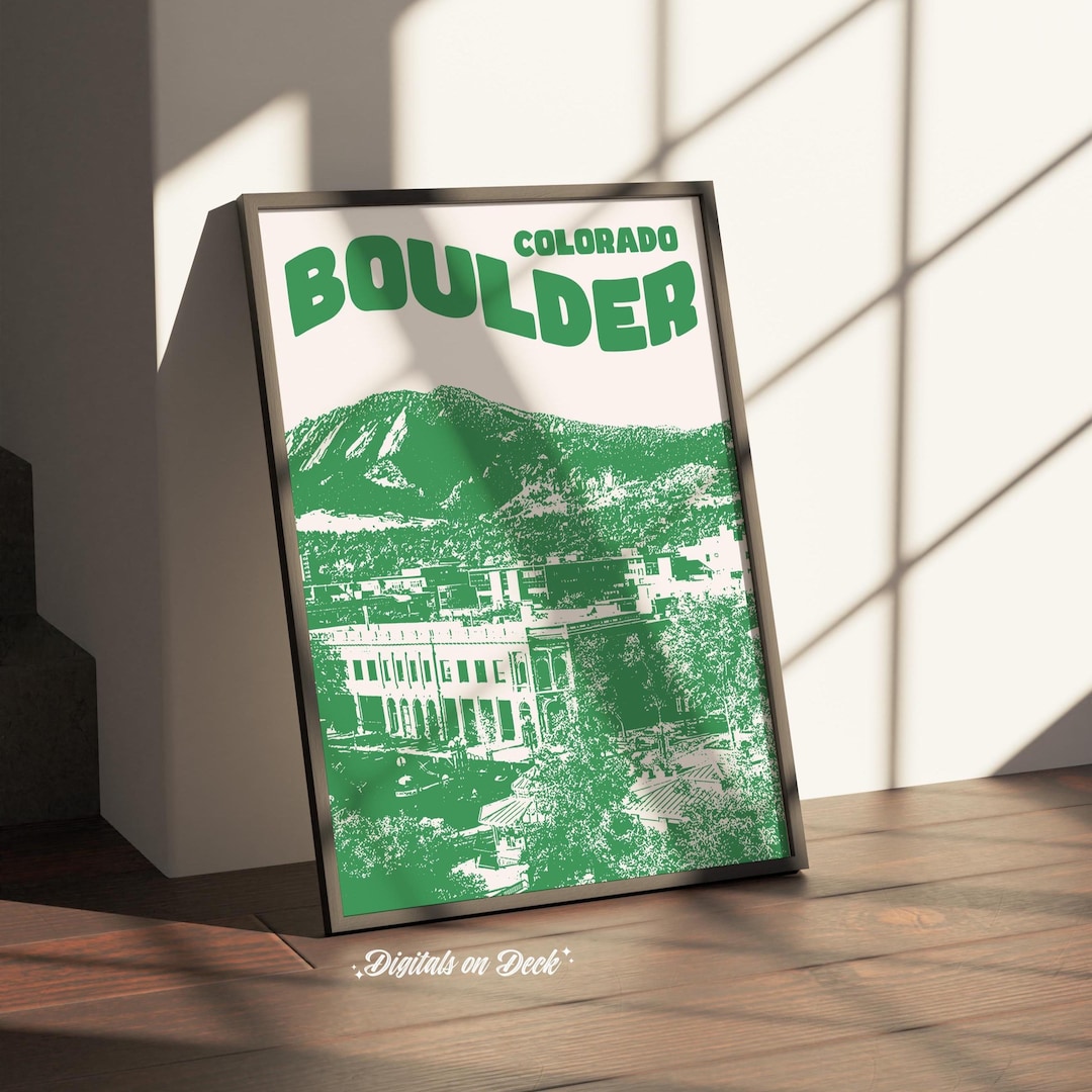 Boulder Colorado Skyline Digital Poster Print, Green Retro Digital ...