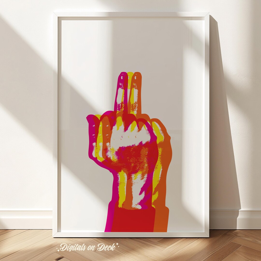 Graphic Middle Finger Digital Poster Print, Wall Art, Room Decor, Retro ...