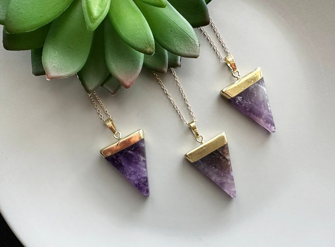 Amethyst Crystal Necklace Gold Natural Amethyst Pendant Amethyst ...