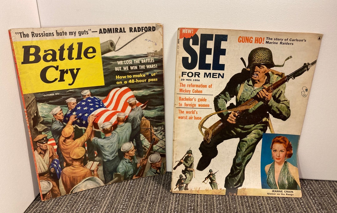 Battle Cry, See for Men, 2 Vintage Men's Magazines 1956 War Stories ...