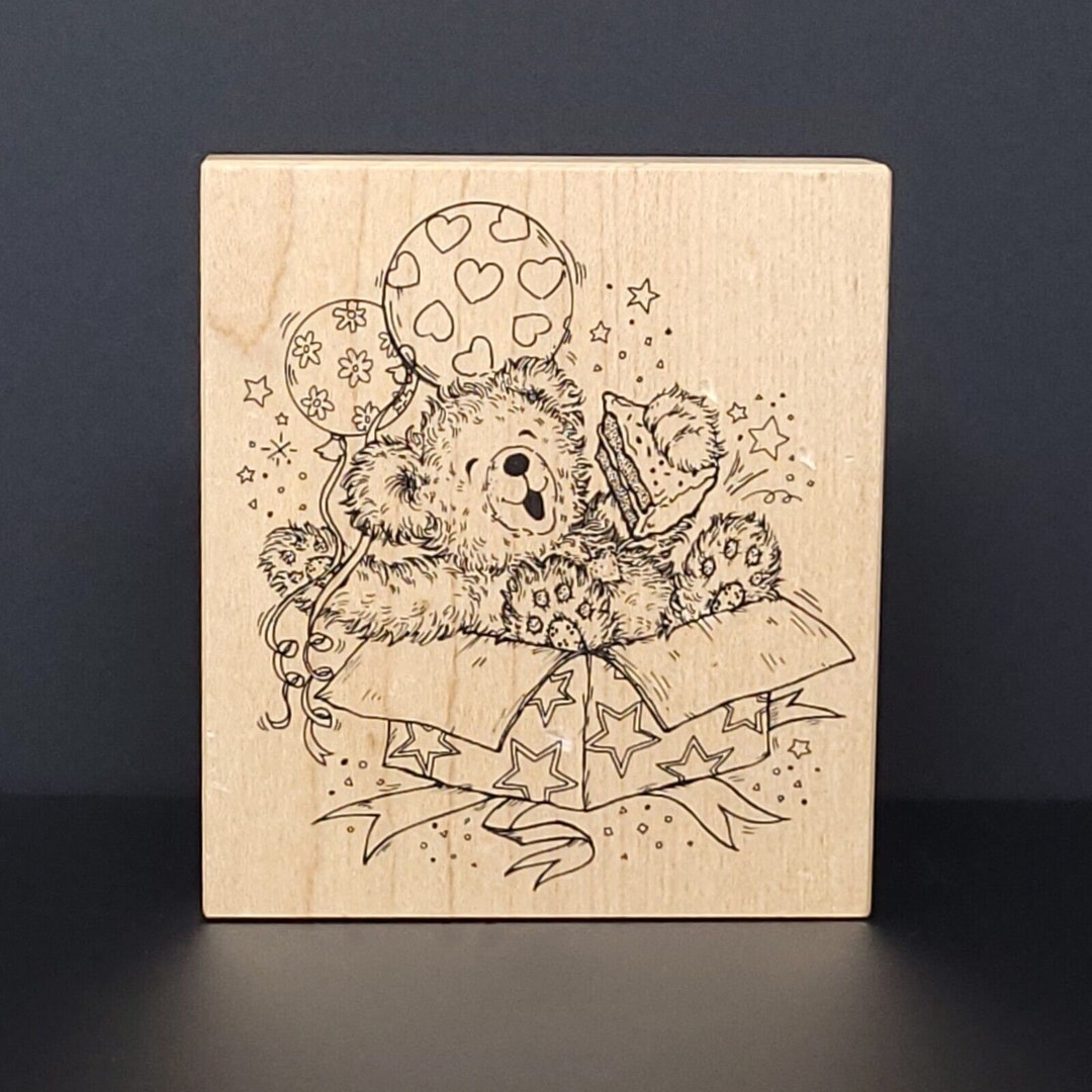 PSX Fuzzy Bear Birthday Present Cake Balloons Rubber Stamp K-2645 ...
