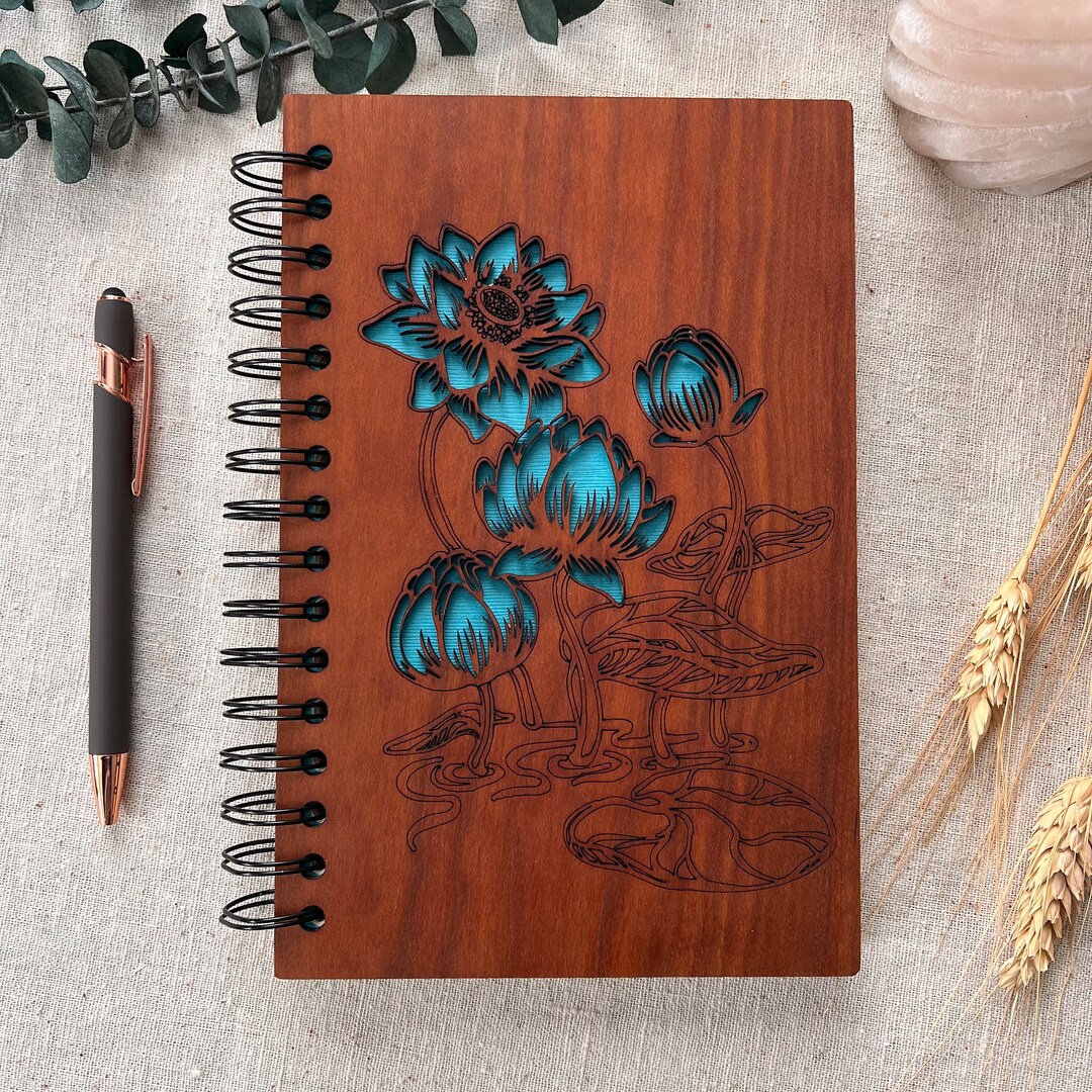 Lotus Flower Hardwood Journal/cherry/handcrafted/laser Cut/sketchbook ...