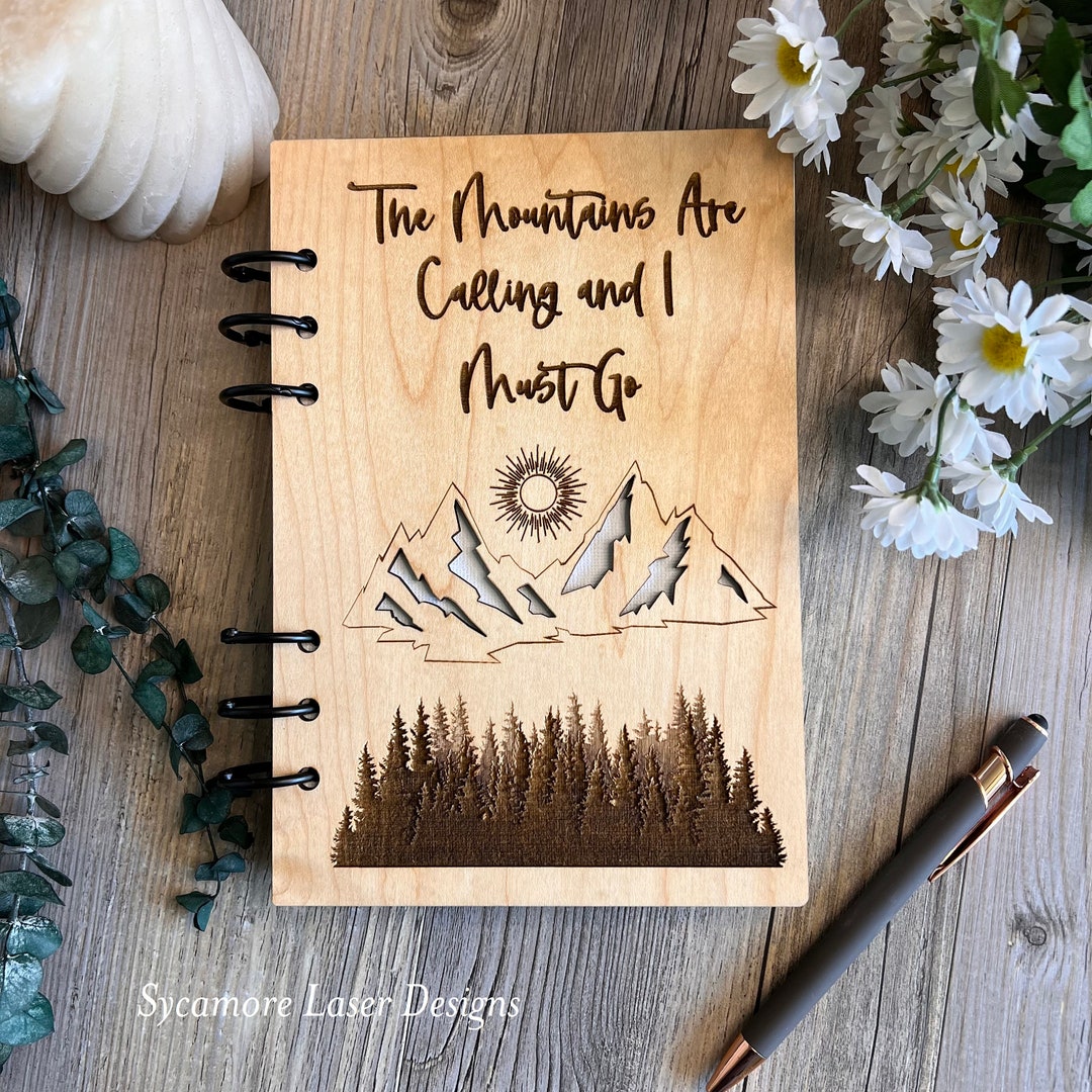 The Mountain Refillable Laser Cut Engraved Wood Journal/sustainable/a5 ...