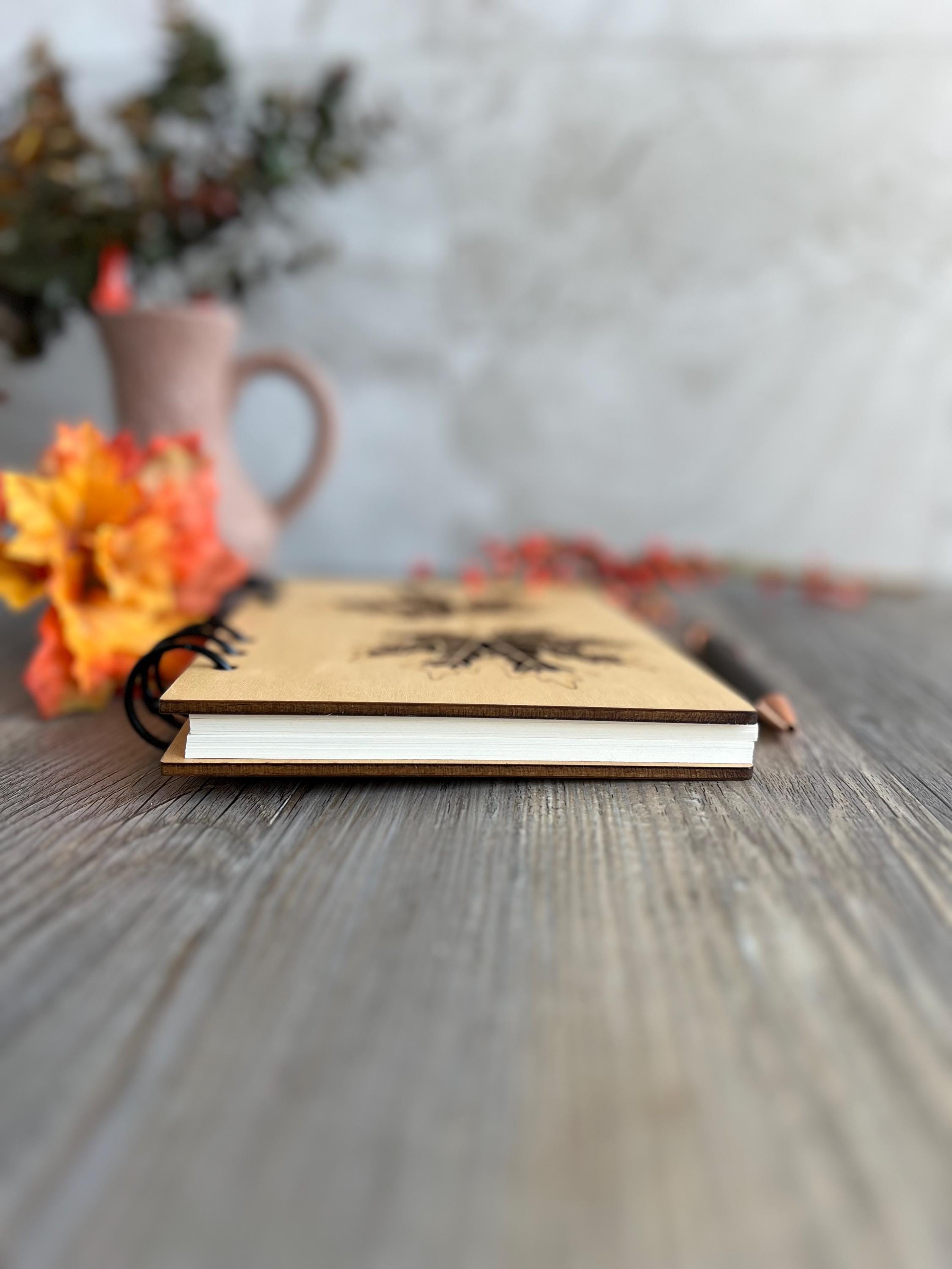 Autumn Maple Leaf Refillable Laser Cut Engraved Wood Journal ...
