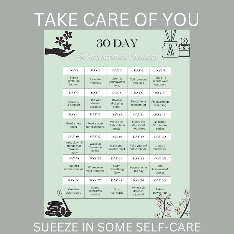 30 Day SELF IMPROVEMENT CHALLENGE| Self Care Plan| Better Me - Etsy