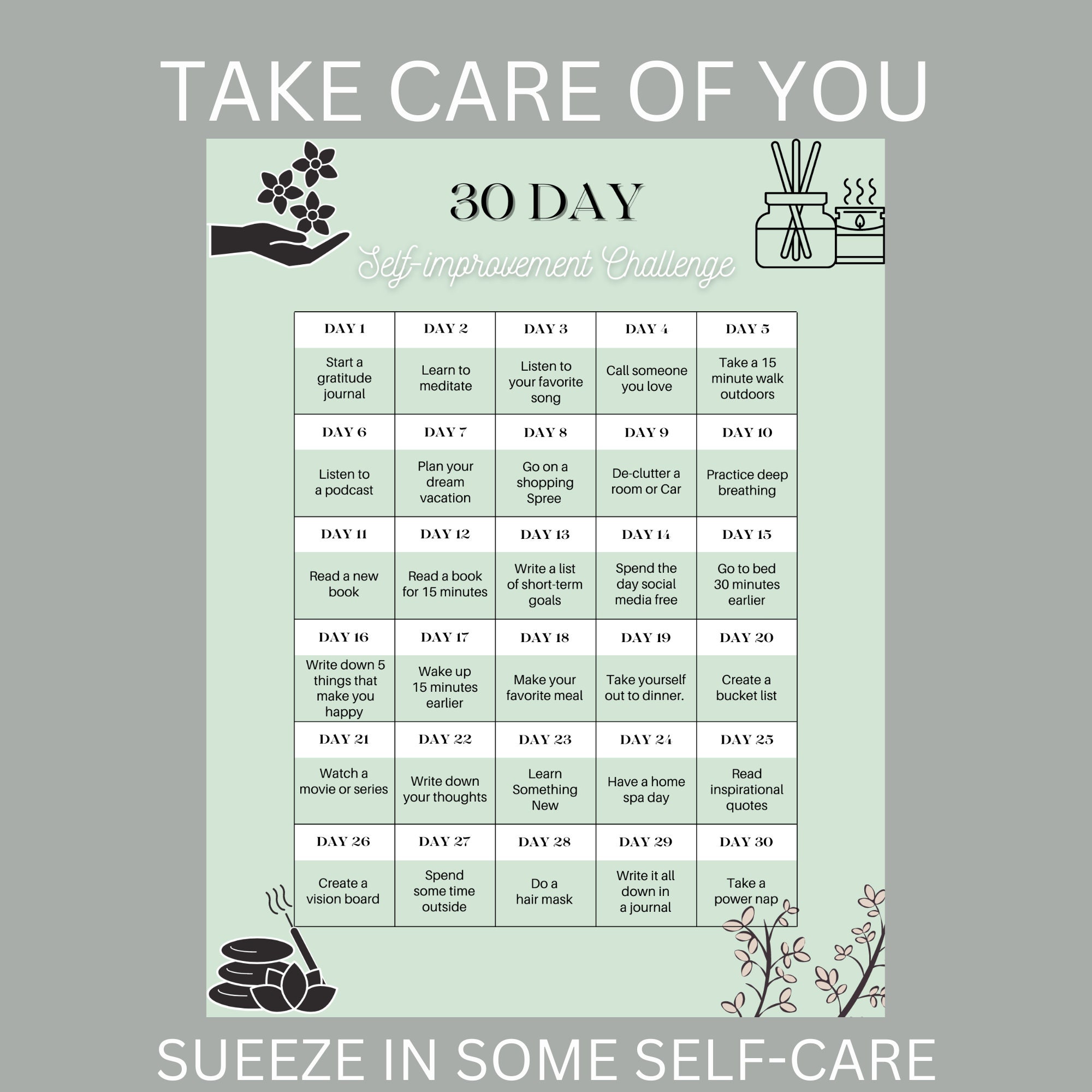 30 Day SELF IMPROVEMENT CHALLENGE| Self Care Plan| Better Me - Etsy