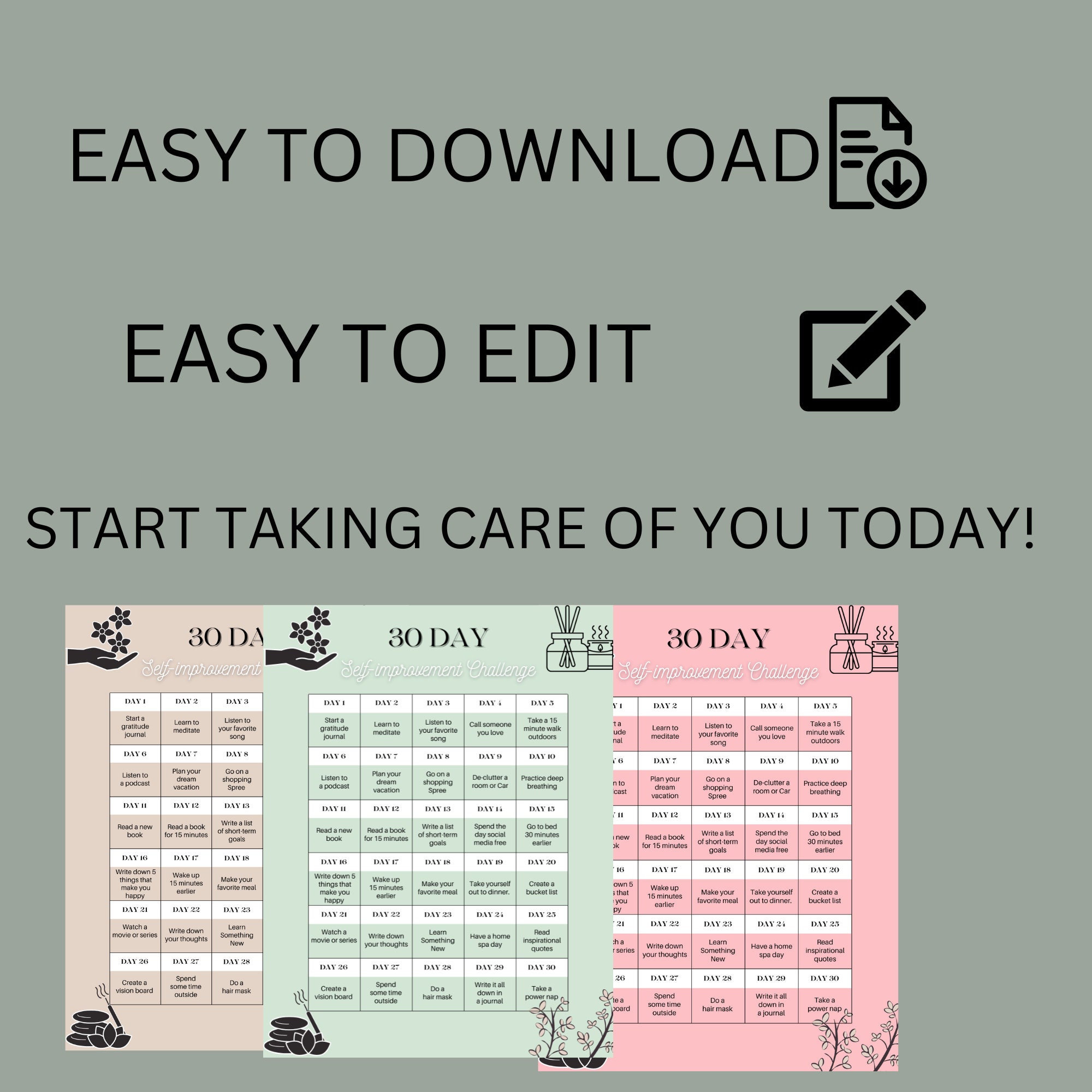 30 Day SELF IMPROVEMENT CHALLENGE| Self Care Plan| Better Me - Etsy