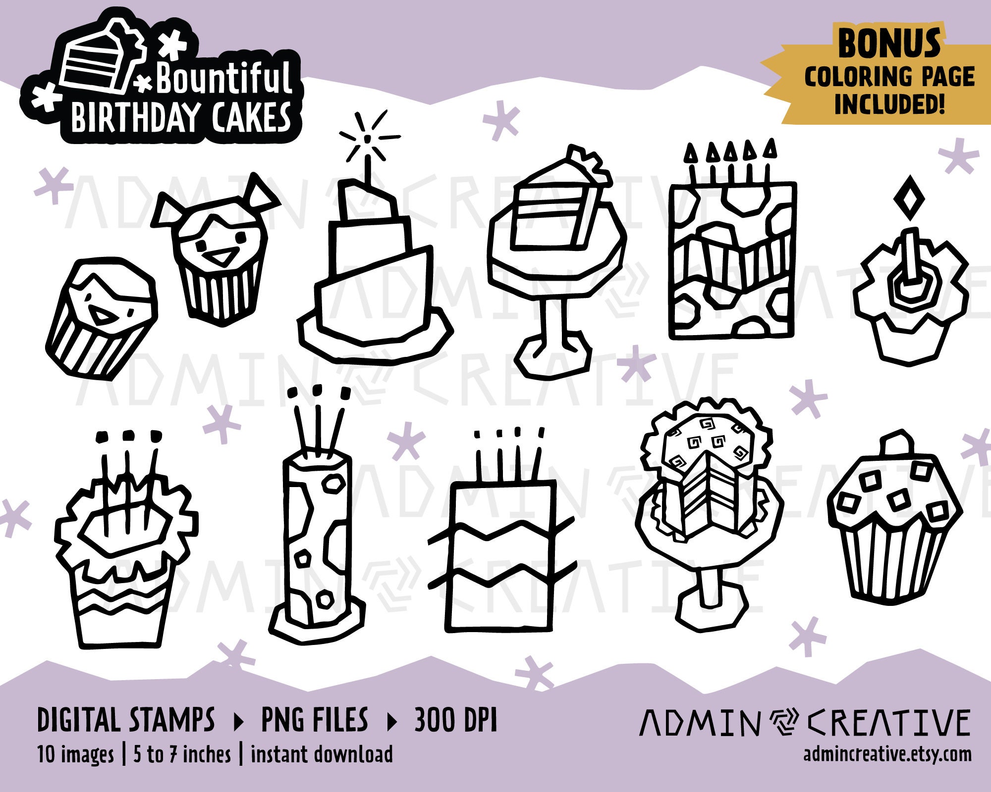 Bountiful Birthday Cake Digital Stamps, Cake and Cupcake Digital Stamp ...
