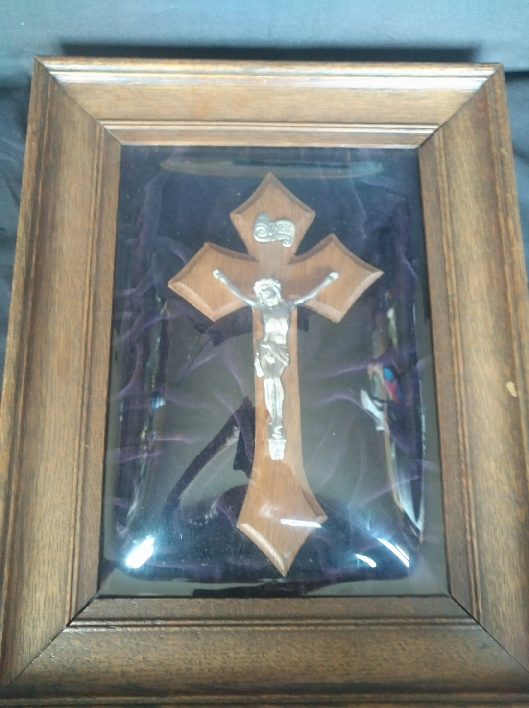 French Antique Convex Glass Dome, Crucifix, Jesus on the Cross ...