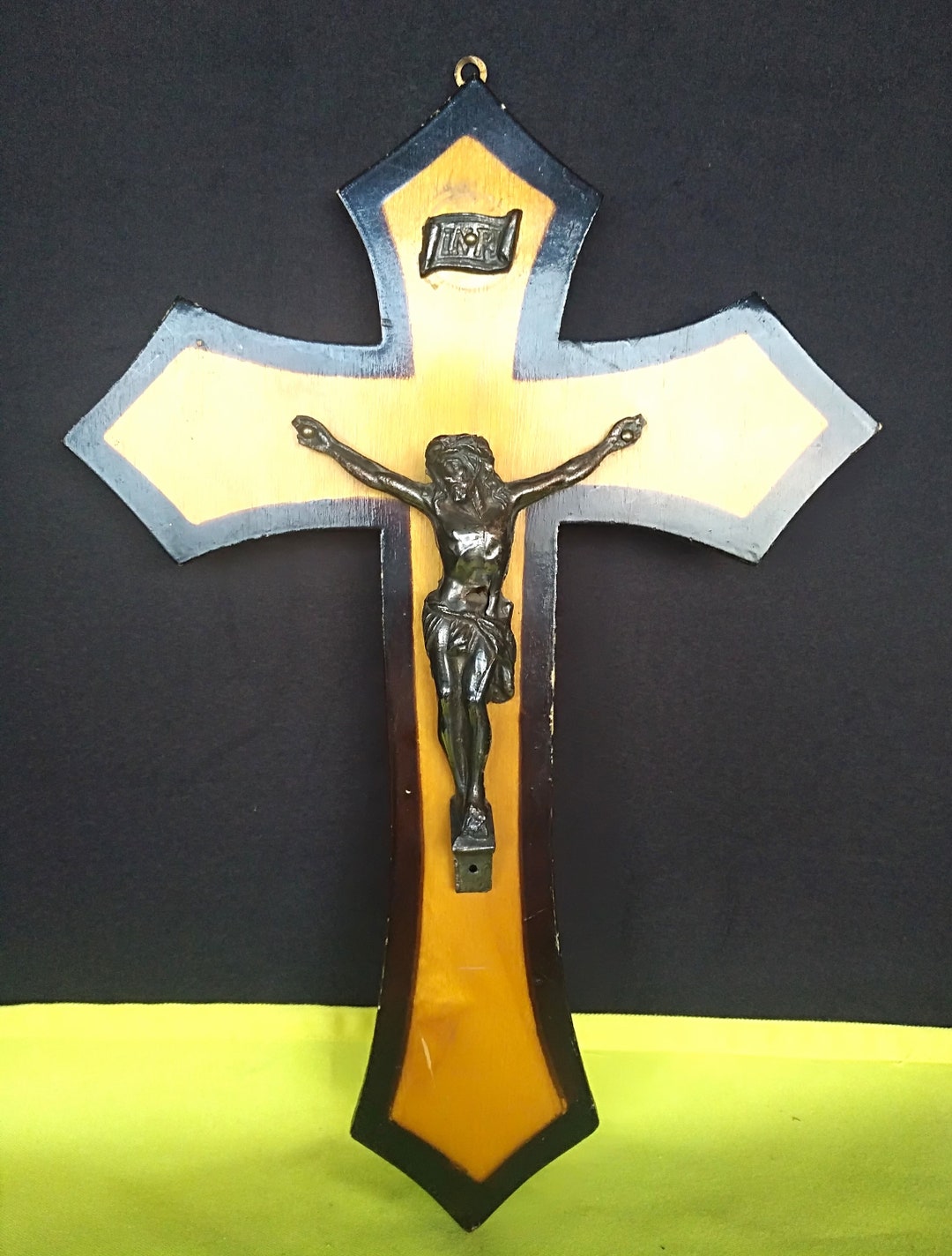 Crucifix Made of White Wood, Trimmed With a Black Edge. With Light ...